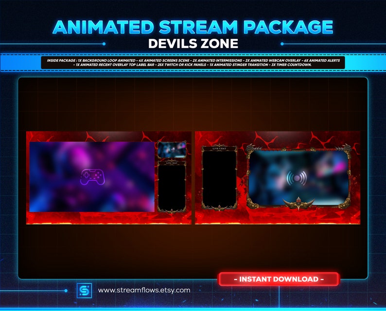 Demonic Fantasy Animated Stream Overlay Package, Devils Zone (digital ...