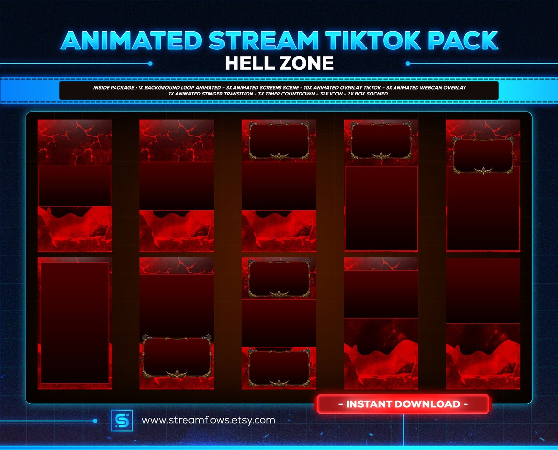 Hell Zone Animated Tiktok Live Streaming Overlays Package | Screens ...