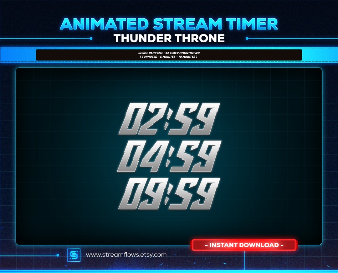 3x Thunder Throne Animated Stream Timer Countdown Pack for Twitch, Kick ...