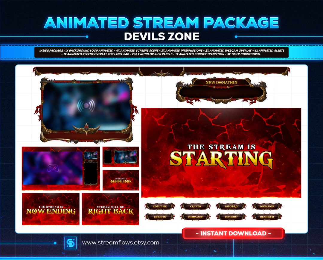 Devils Zone Animated Stream Overlay Pack for Twitch,kick,youtube ...