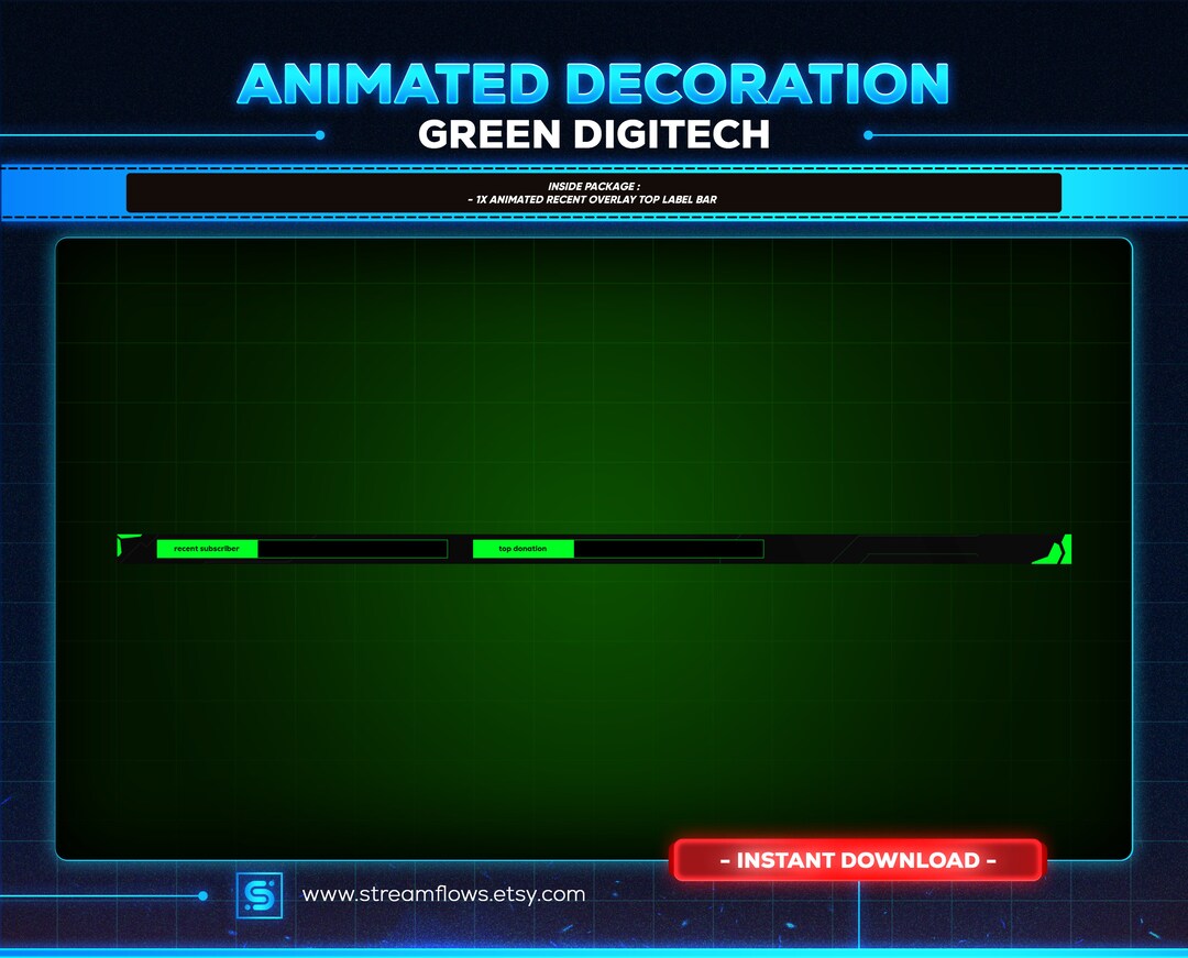 1x Green Digitech Animated Stream Overlay Decoration for Twitch,kick ...