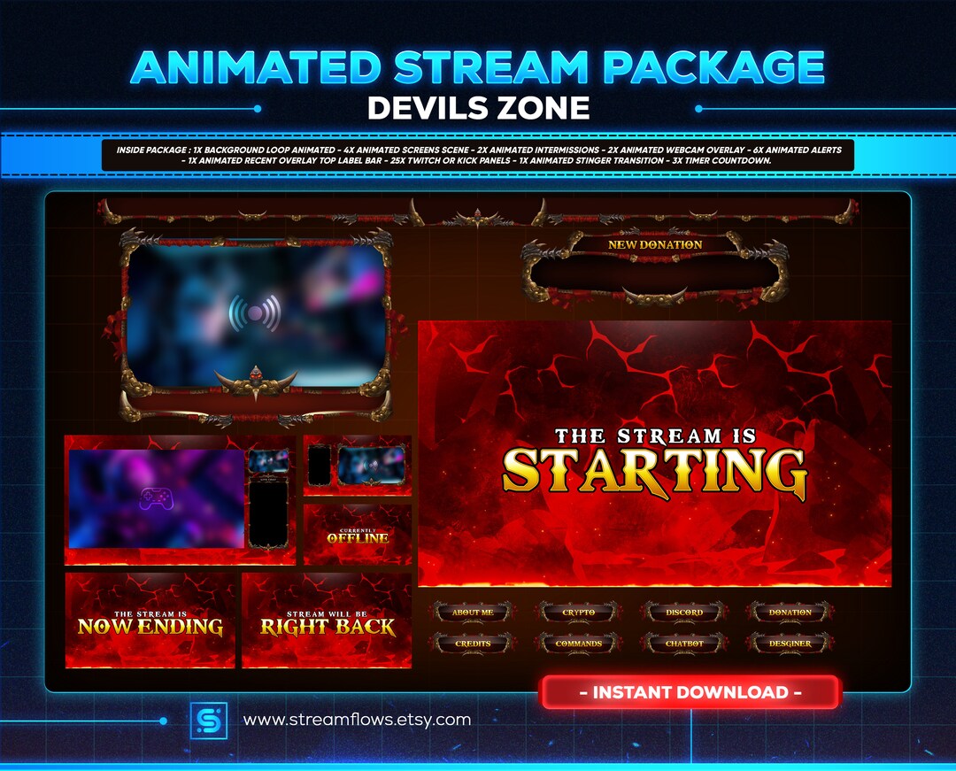 Demonic Fantasy Animated Stream Overlay Package, Devils Zone (digital ...