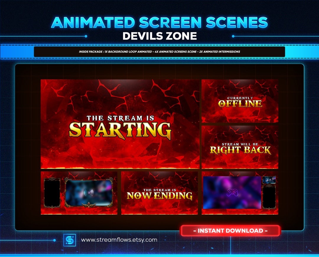 6x Devil Zone Animated Stream Screens Scene Pack for Twitch,kick ...
