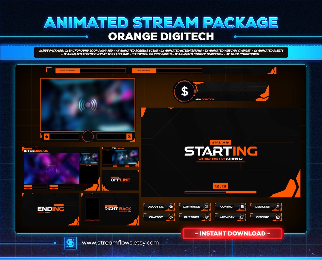 Orange Digitech Animated Stream Overlay Package: Neon Cyberpunk - Etsy