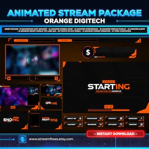 Orange Digitech Animated Stream Overlay Package: Neon Cyberpunk - Etsy