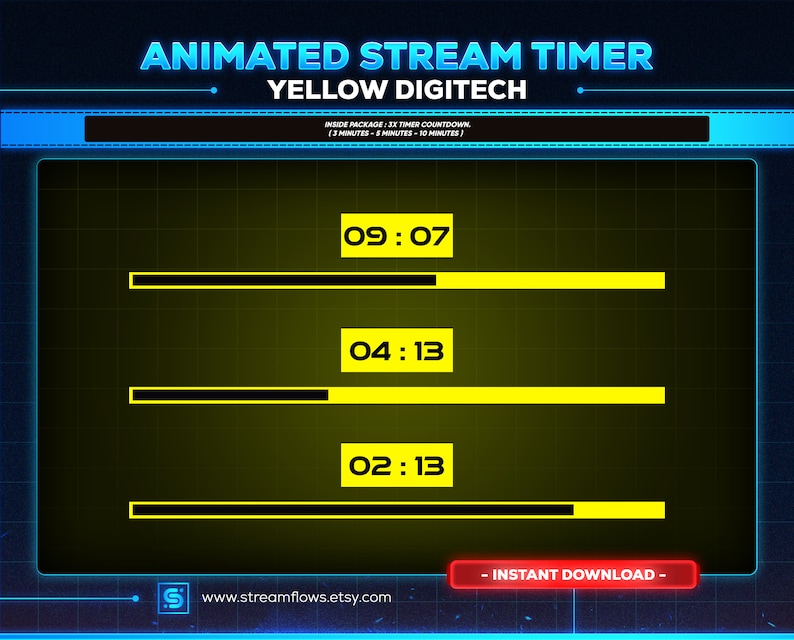3x Yellow Digitech Animated Stream Timer Countdown for Twitch,kick ...