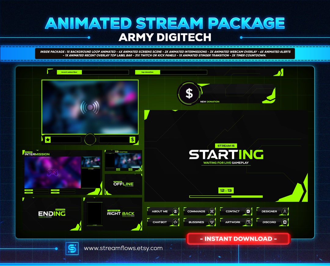 Army Digitech – Tactical Animated Stream Overlay Pack | Twitch, OBS ...