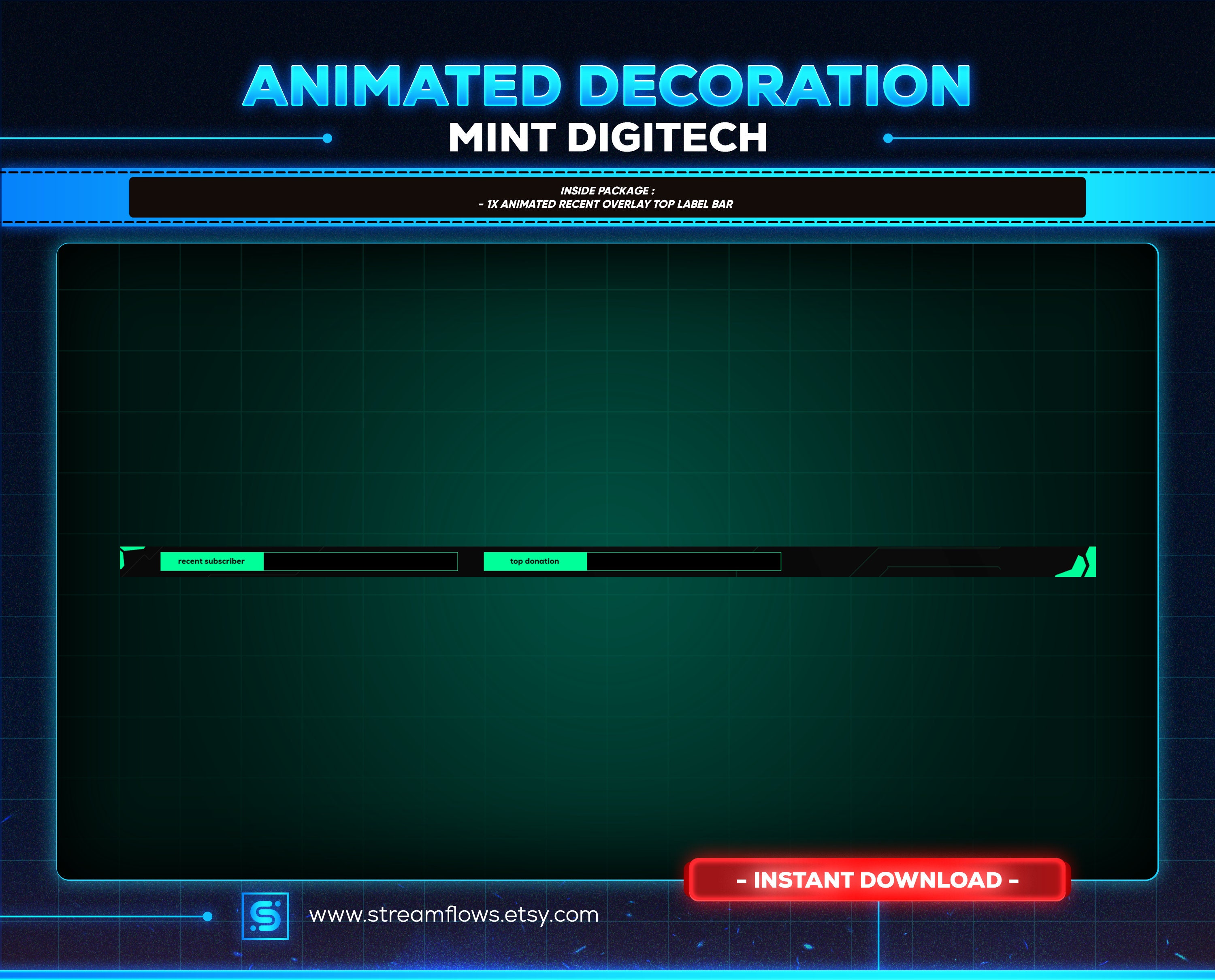 1x Mint Digitech Animated Stream Overlay Decoration for Twitch,kick ...