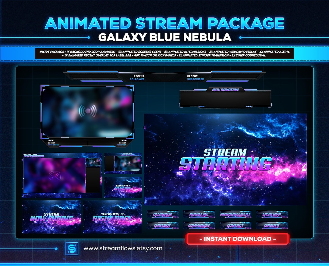 Galaxy Blue Nebula - Animated Stream Overlay Pack for Twitch - Youtube ...