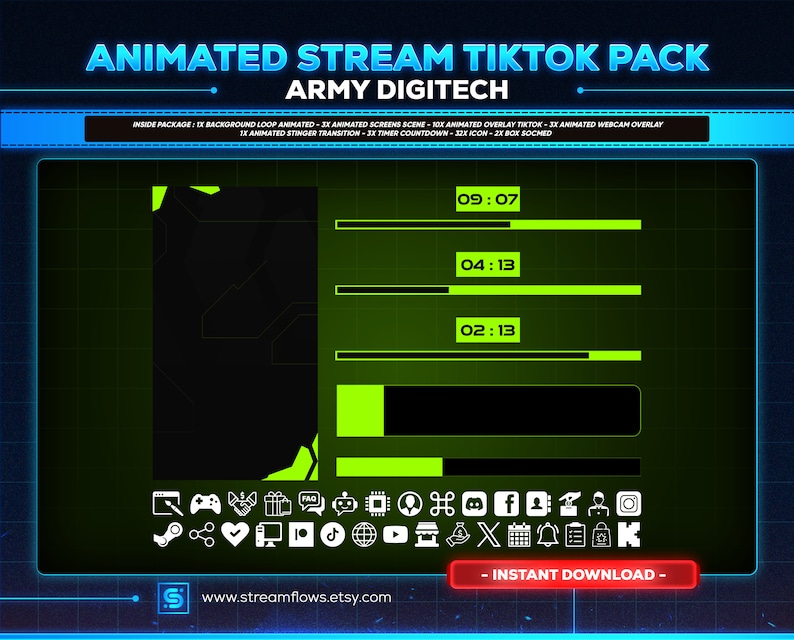 Animated Tiktok Stream Overlay Package | Cyberpunk Vertical Design ...