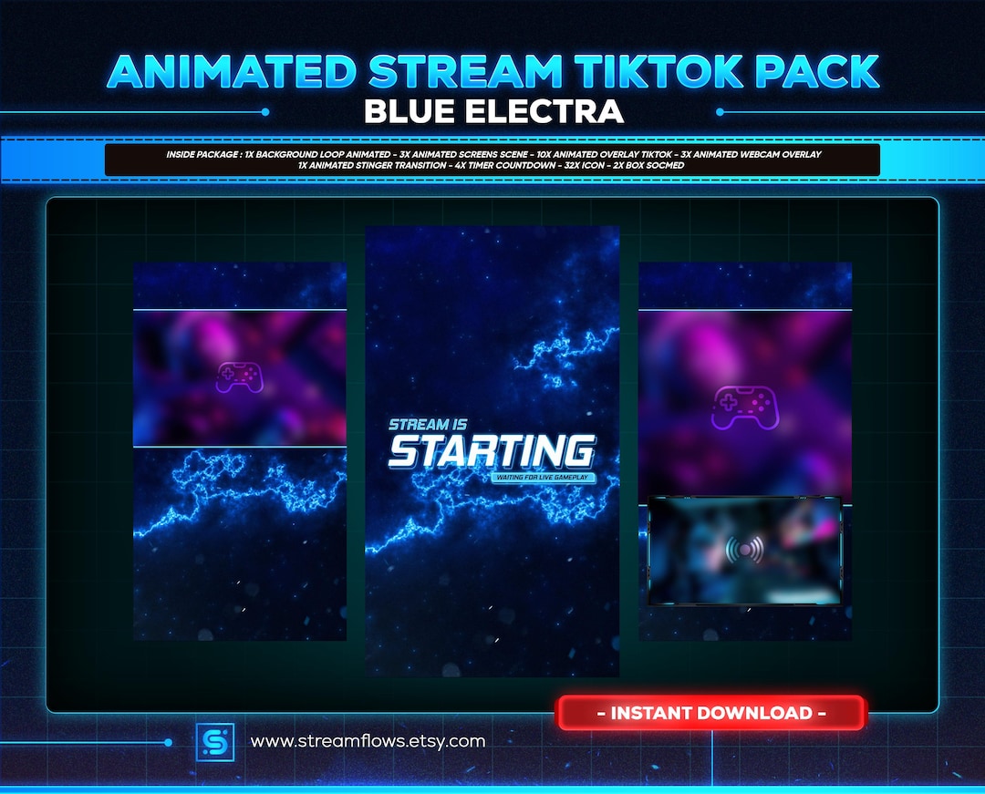 Blue Electra Animated Tiktok Stream Overlay Package (digital Download ...