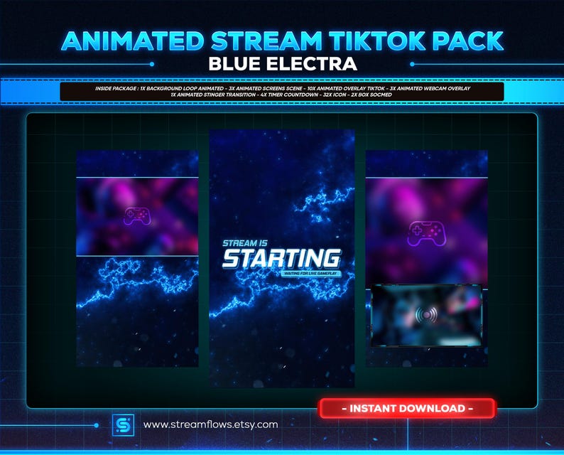 Blue Electra Animated Tiktok Stream Overlay Package (digital Download ...