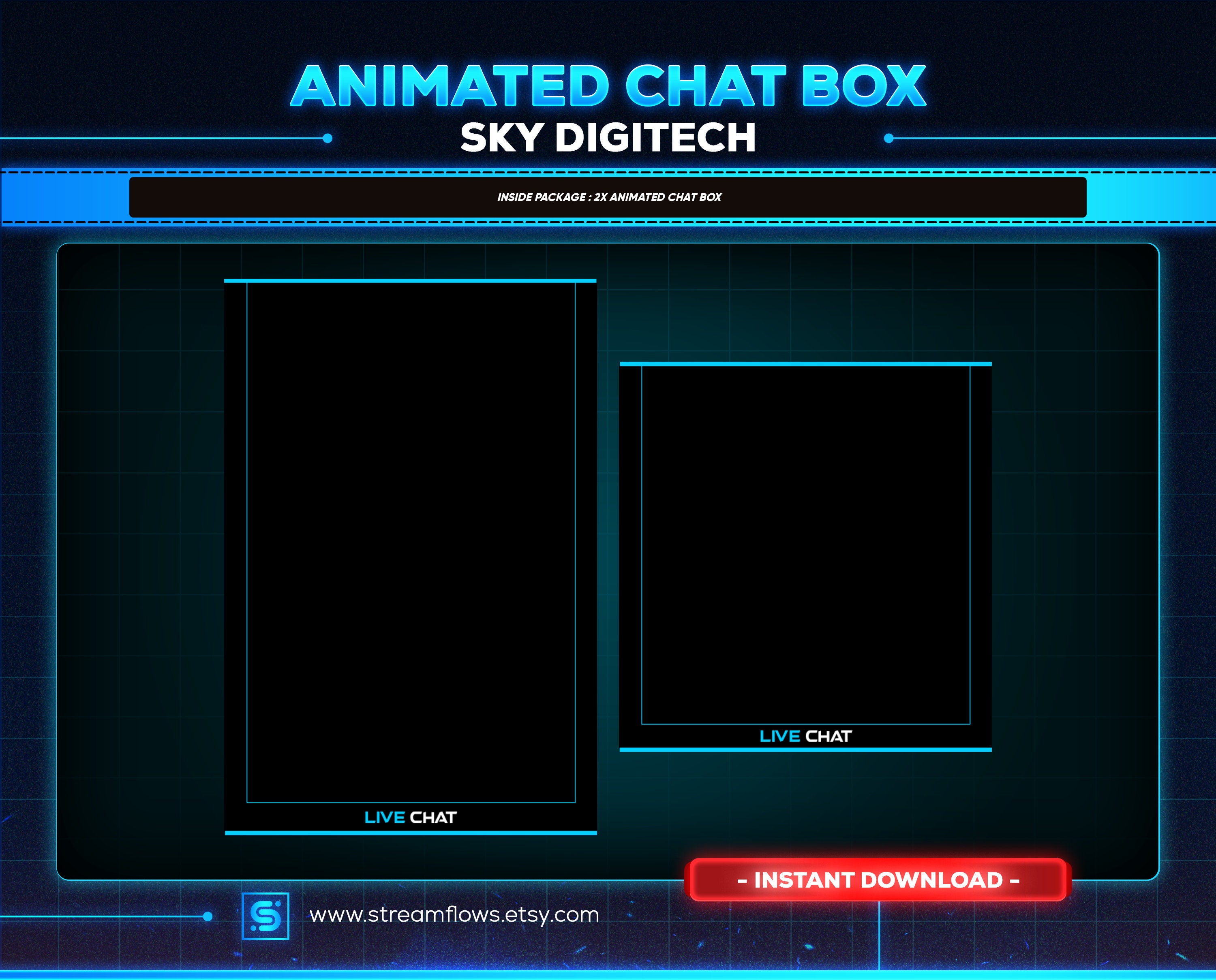 2x Sky Digitech Animated Stream Overlay Chat Box for Twitch,kick ...