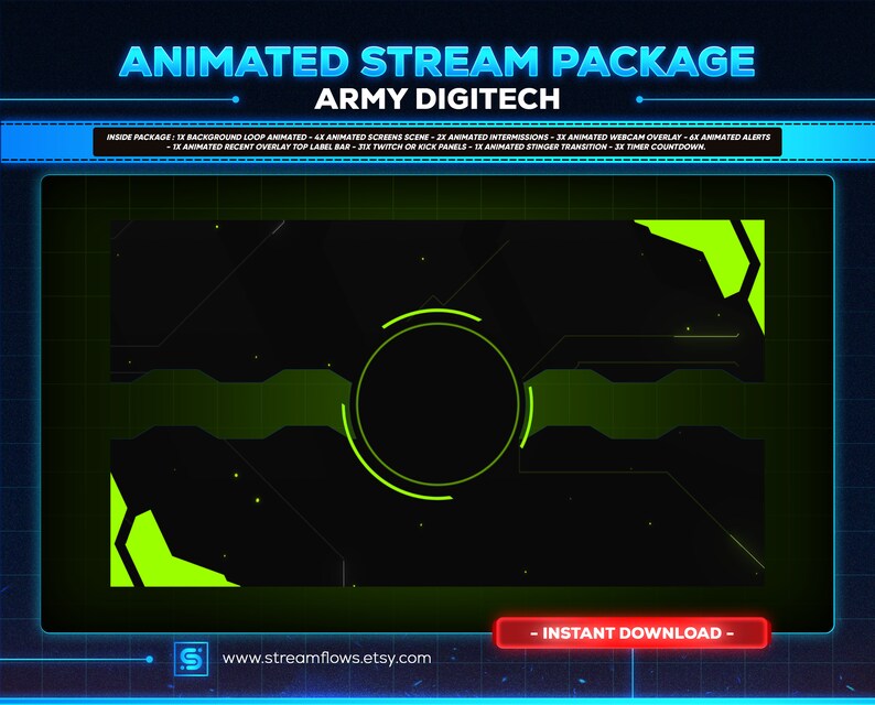 Army Digitech – Tactical Animated Stream Overlay Pack | Twitch, OBS ...