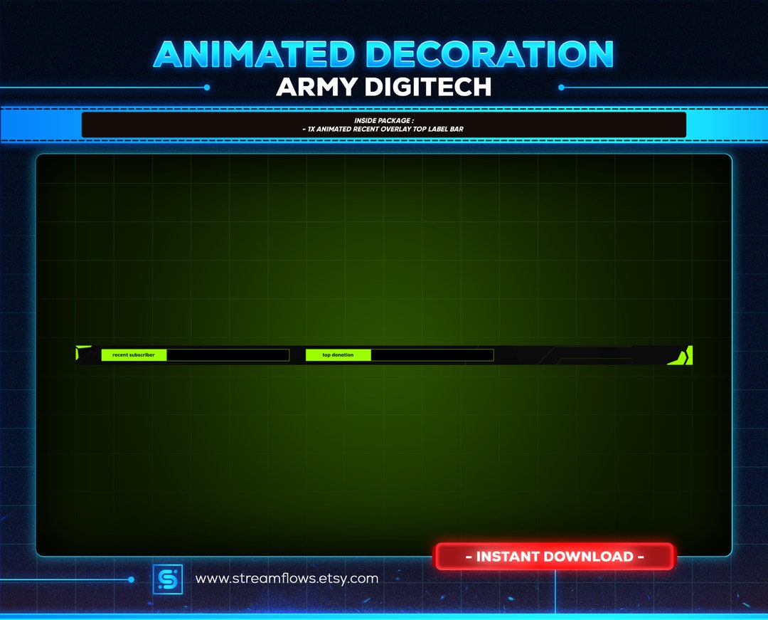 1x Army Digitech Animated Stream Overlay Decoration for Twitch,kick,youtube | Complete Stream ...