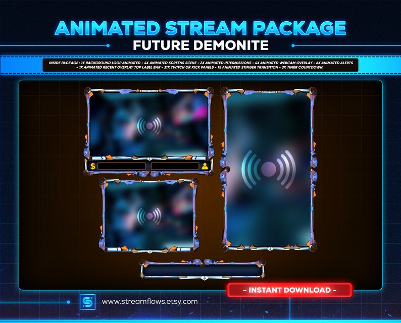 Future Demonite Animated Stream Overlay Pack for Twitch,kick,youtube ...