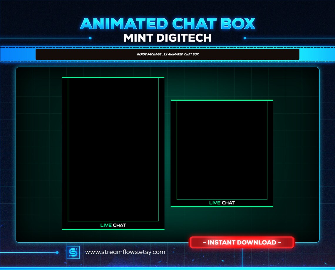 2x Mint Digitech Animated Stream Overlay Chat Box for Twitch,kick ...
