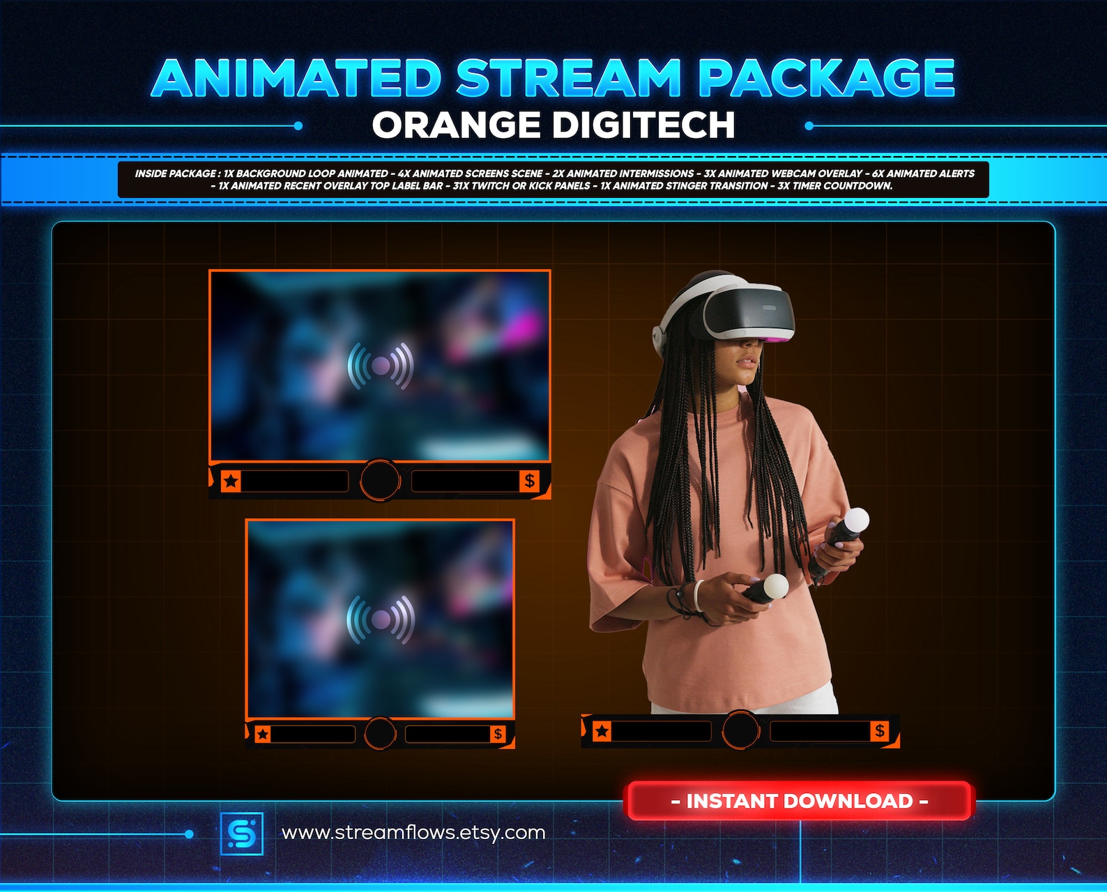 Orange Digitech Animated Stream Overlay Package: Neon Cyberpunk - Etsy