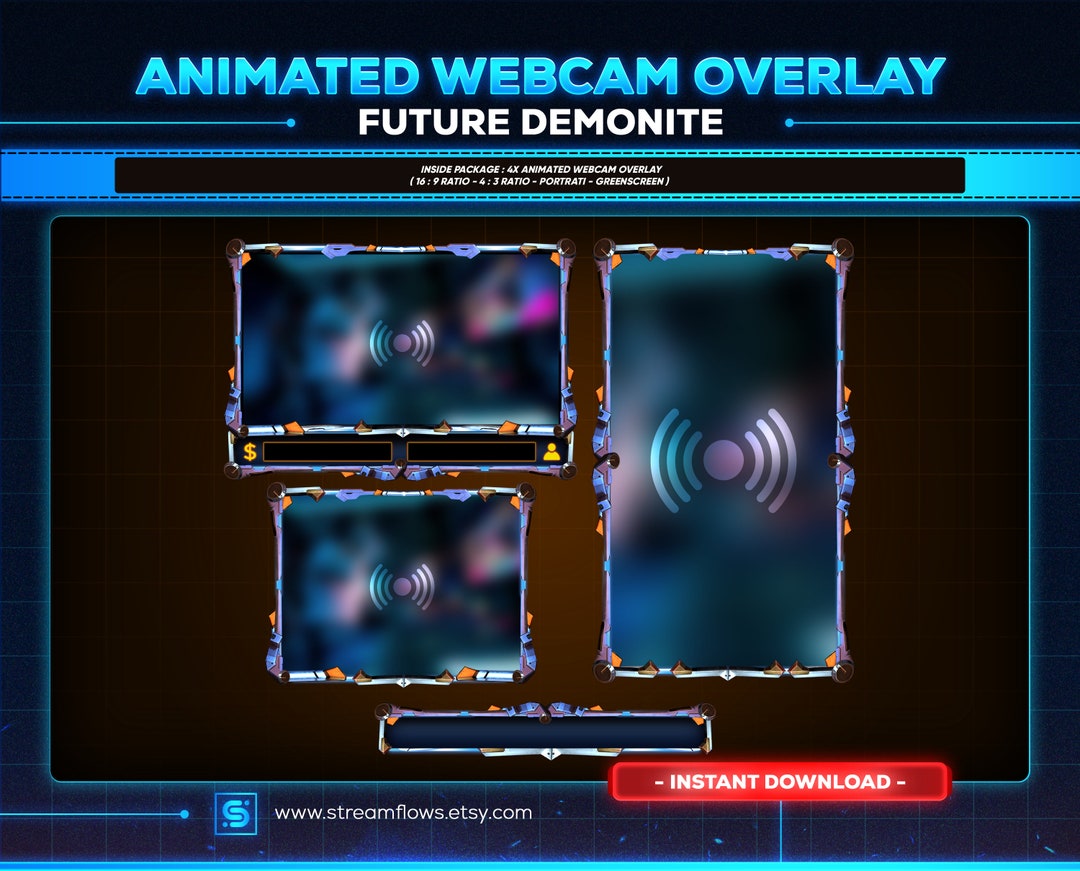 3x Future Demonite Animated Stream Webcam Overlay Pack for Twitch,kick ...