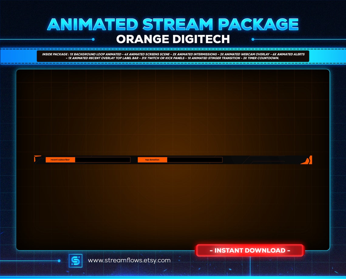 Orange Digitech Animated Stream Overlay Package: Neon Cyberpunk - Etsy
