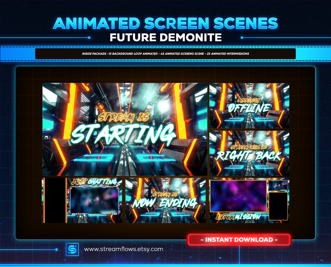 6x Future Demonite Animated Stream Screens Scene Pack for Twitch,kick ...