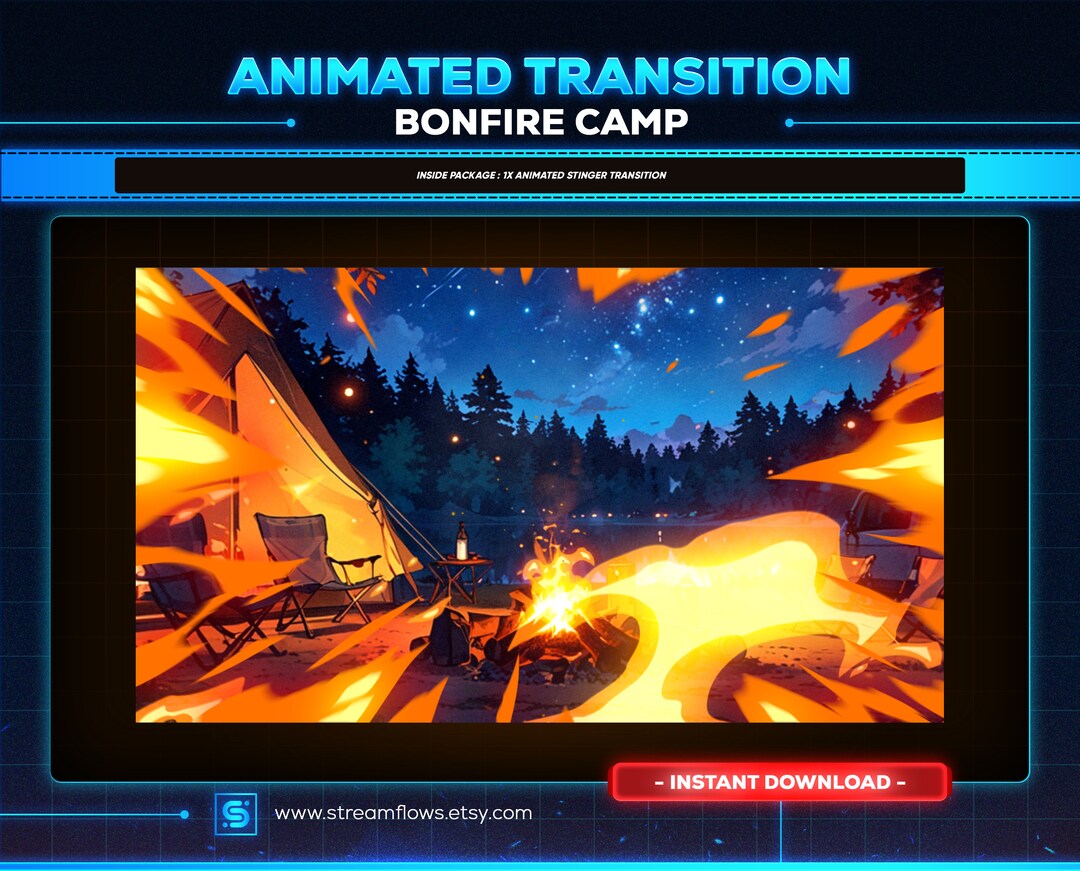 1x Bonfire Camp Animated Stream Stinger Transition for Twitch,kick ...