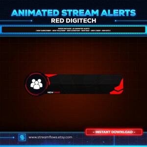 6x Red Digitech Animated Stream Alerts Overlay Pack for Twitch,kick ...