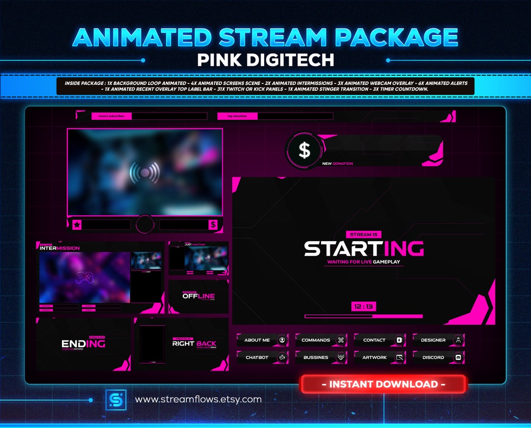 Animated PINK NEON Stream Overlays for Twitch, OBS, Streamlabs ...
