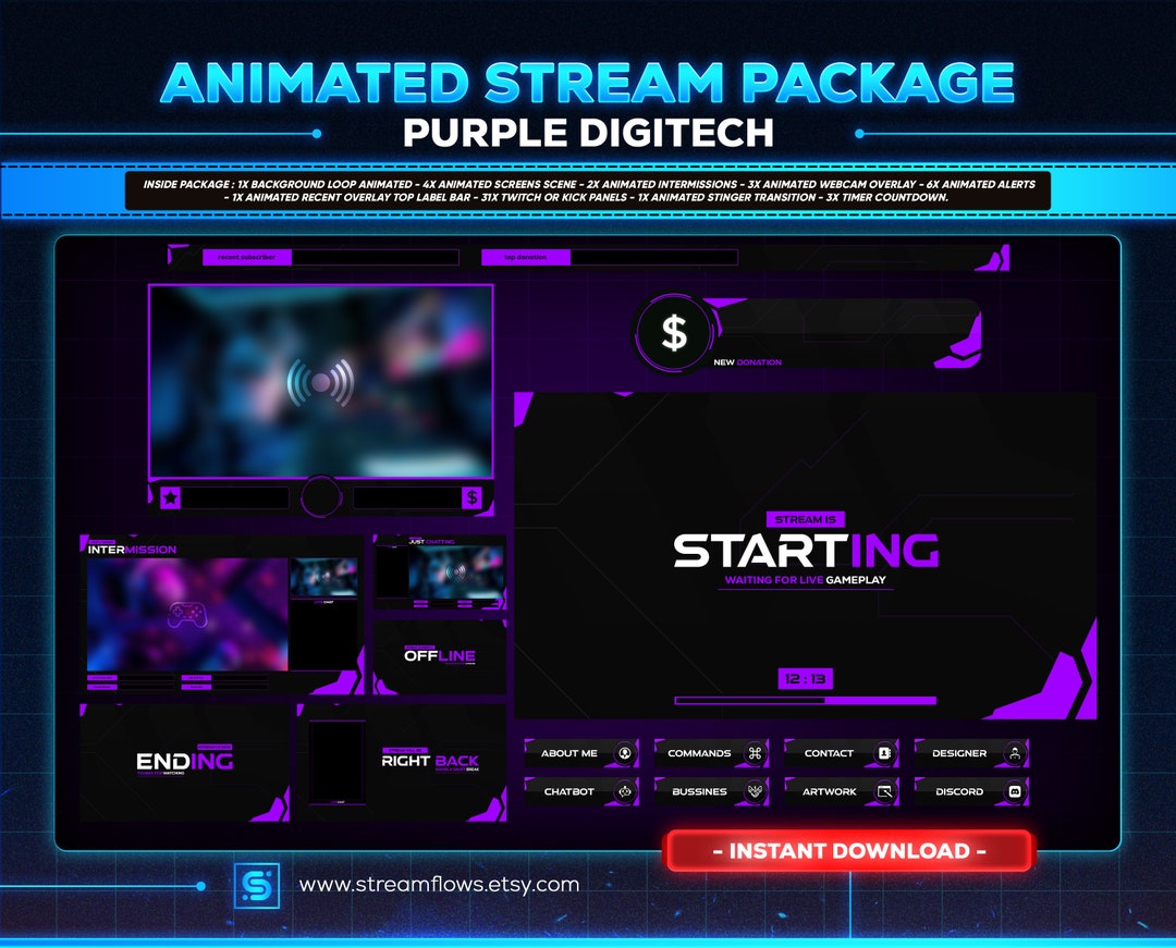 Animated Purple Neon Stream Overlay Pack: Futuristic Tech Design ...