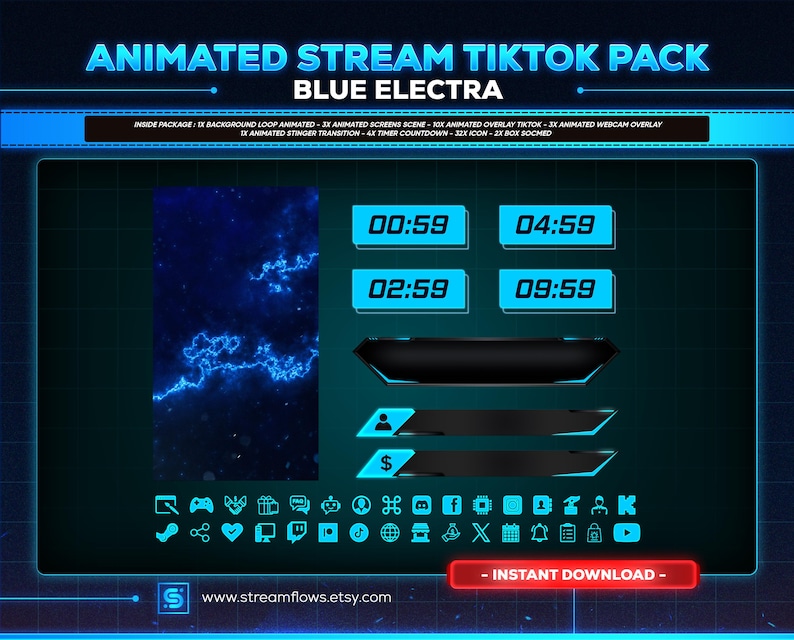 Blue Electra Animated Tiktok Stream Overlay Package (digital Download ...