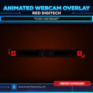 3x Red Digitech Animated Stream Webcam Overlay Pack for Twitch,kick ...