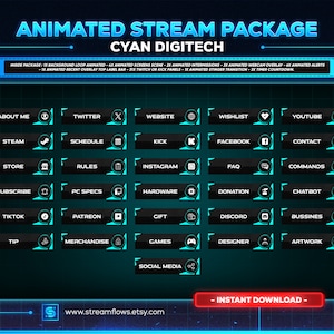 Cyan Digitech – Animated Stream Overlay Pack | Twitch, OBS, Kick ...