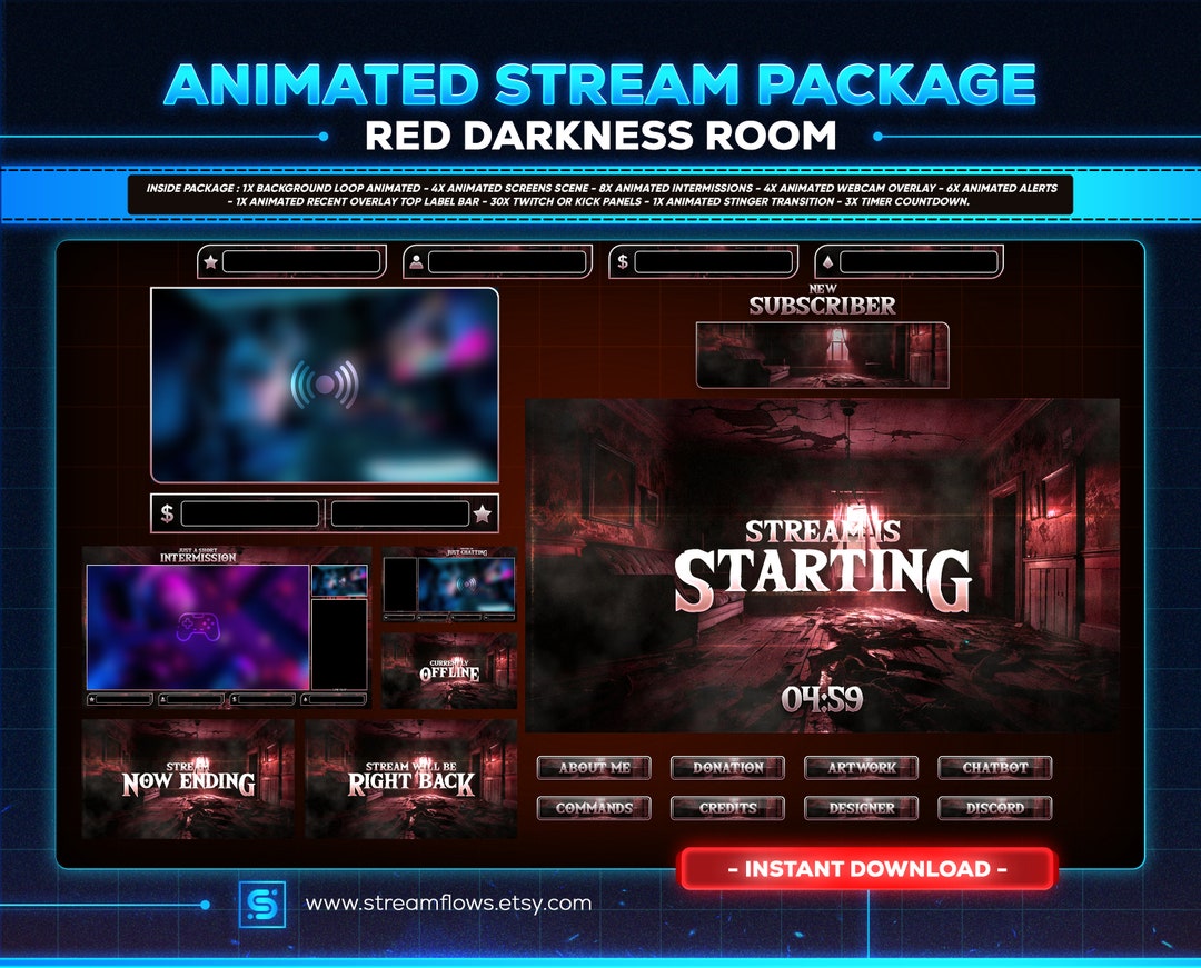 Red Darknes Room – Animated Stream Overlay Pack | Twitch, Kick, OBS ...