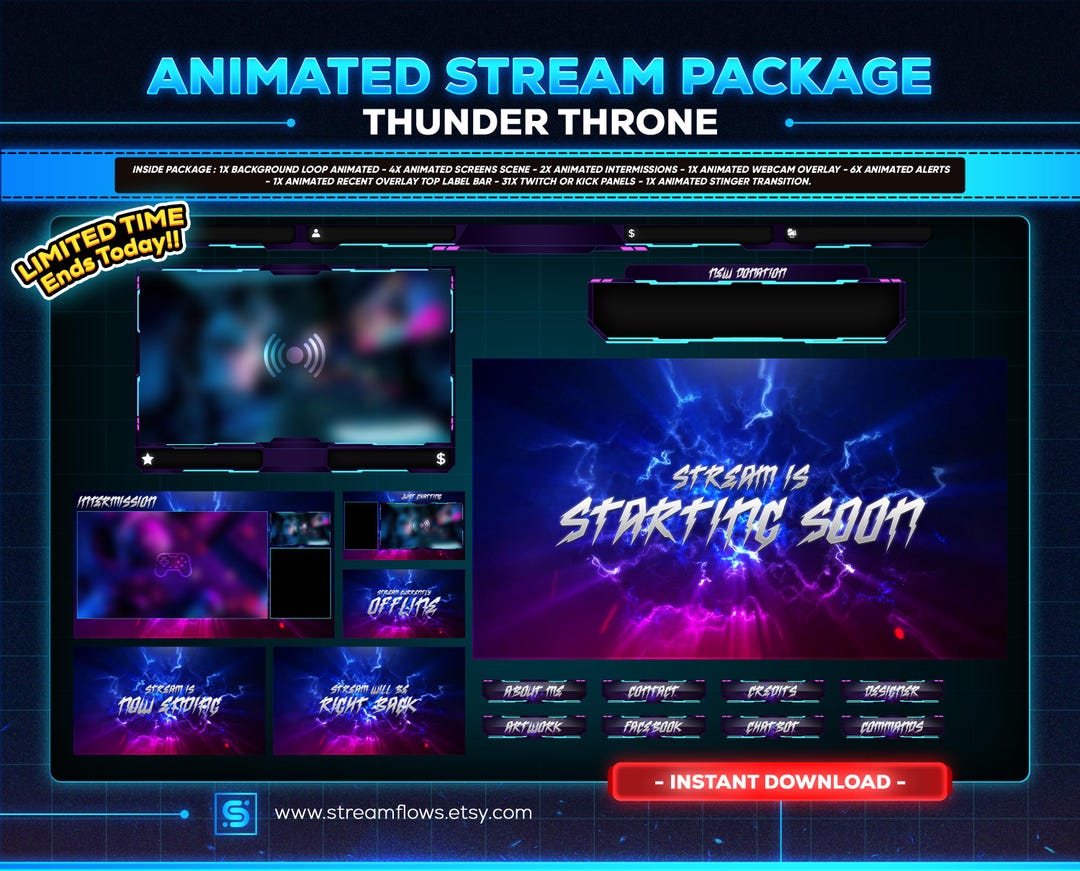 Thunder Throne Animated Twitch - Kick - Youtube Stream Overlay Pack for ...
