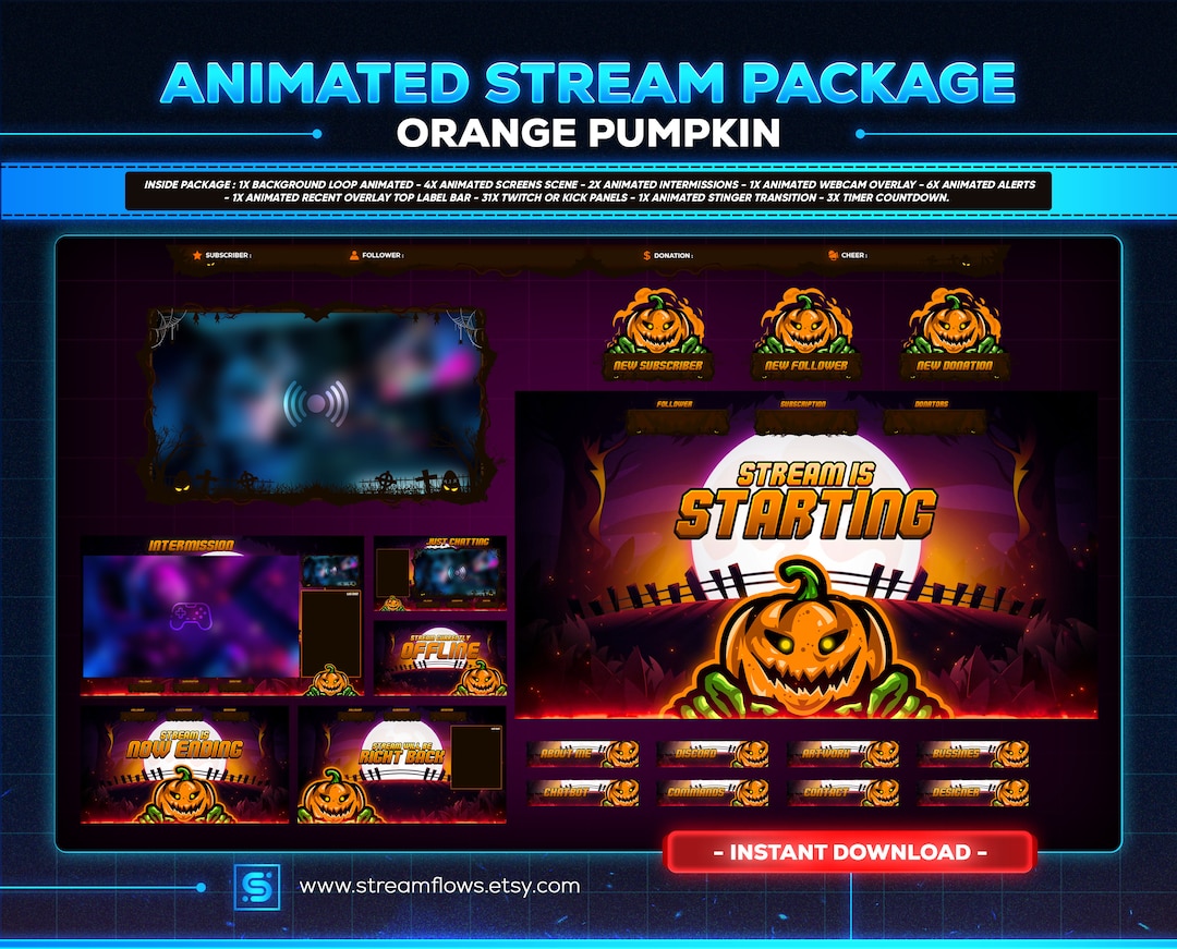 Animated Orange Pumpkin Halloween Stream Overlay Package: Spooky Twitch ...