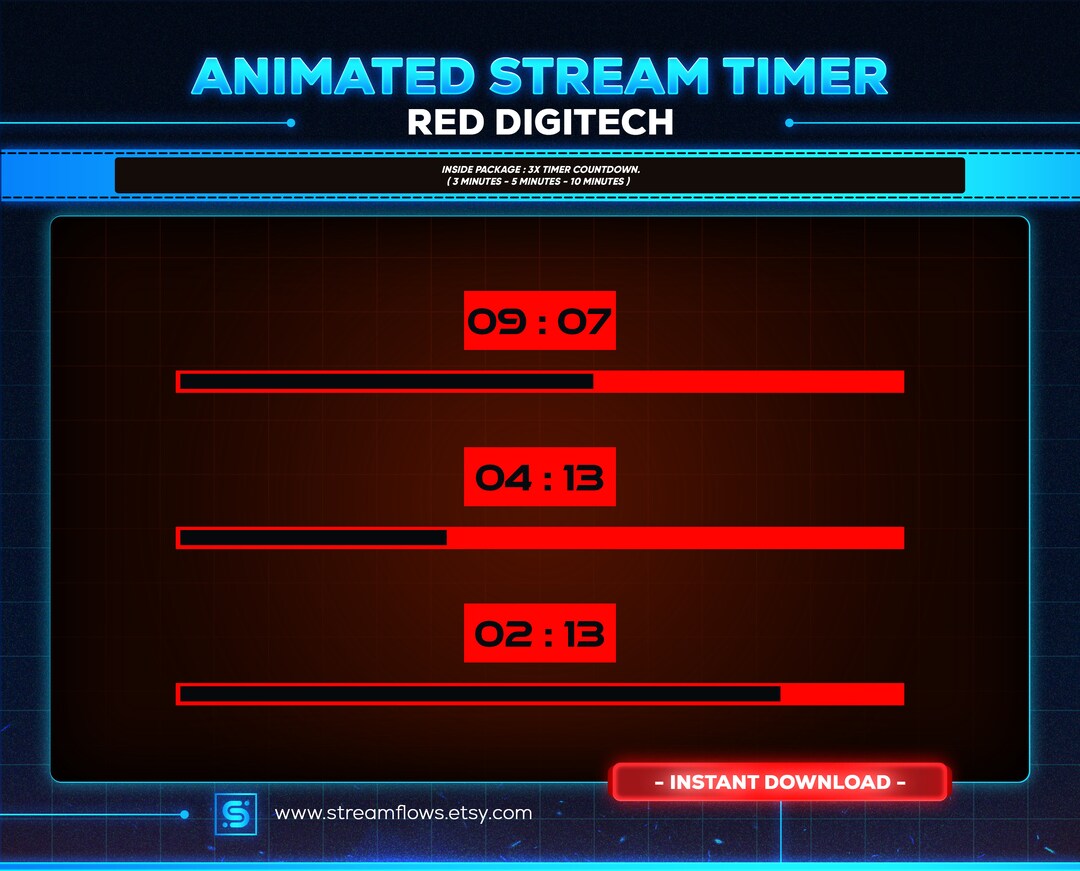 Red Digitech Animated Stream Timer Countdown: Cyberpunk Webm Pack ...