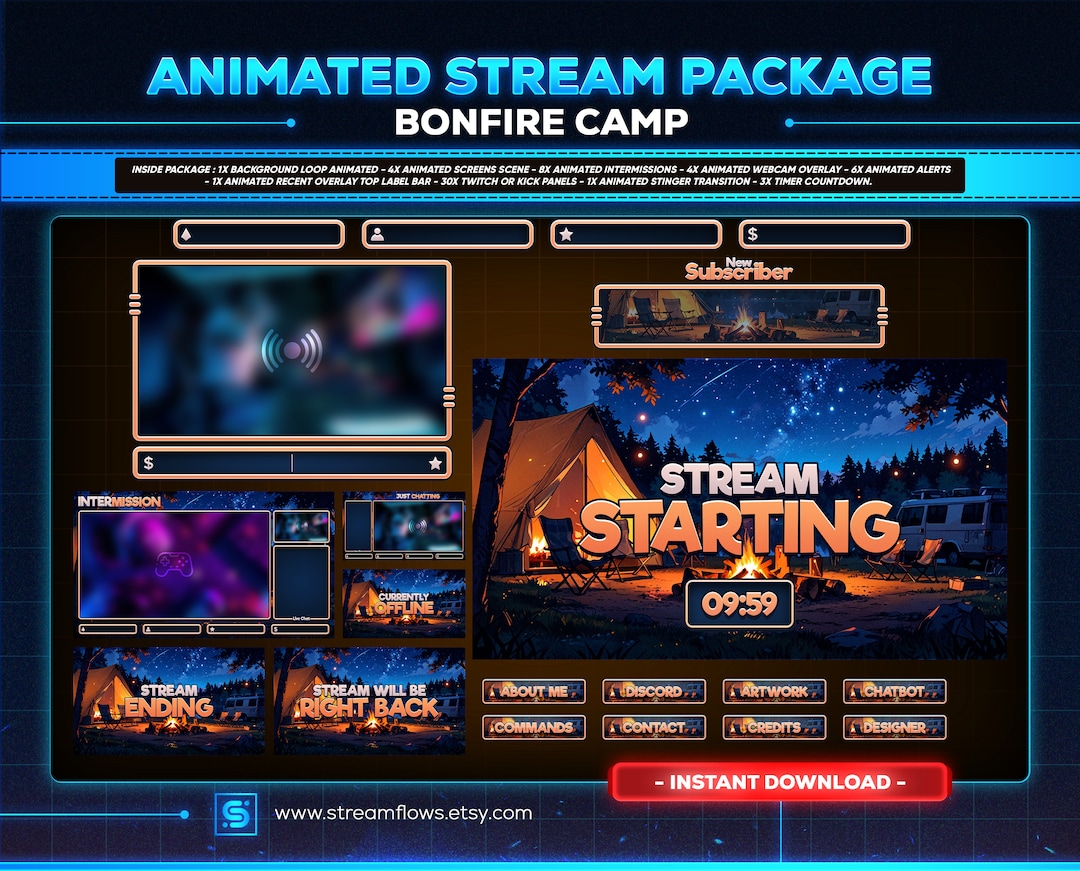 Animated COZY CAMPFIRE Stream Overlays for Twitch,obs, Streamlabs ...