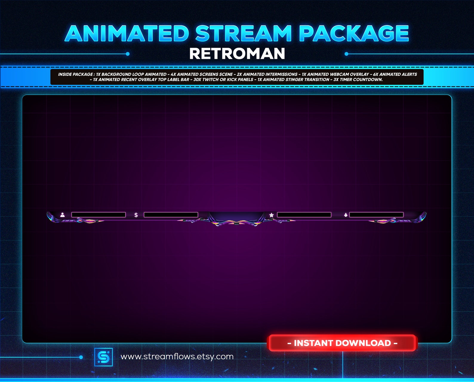 Retroman – Animated Retro Stream Overlay Pack | Twitch, OBS, Vtuber 80s ...