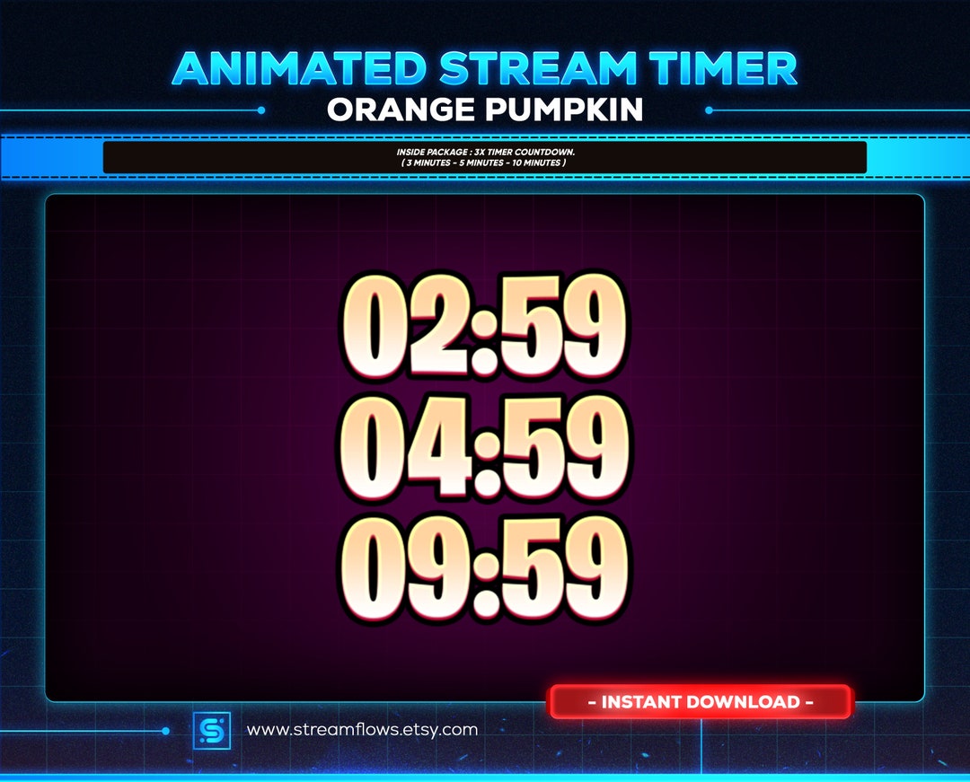 3x Orange Pumpkin Animated Stream Timer Countdown Pack for Twitch, Kick ...