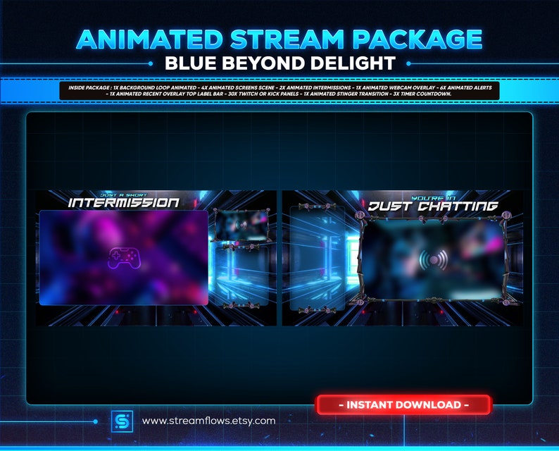 Animated Neon Sci-fi Stream Overlay Package: Twitch, Youtube, Kick - Etsy
