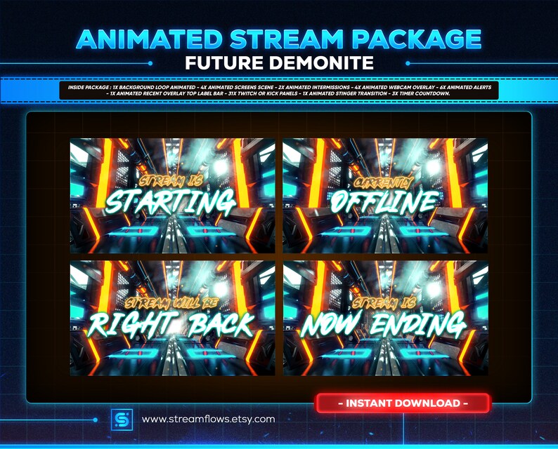 Futuristic Neon Nimated Twitch - Kick - Youtube Stream Overlay Pack for ...