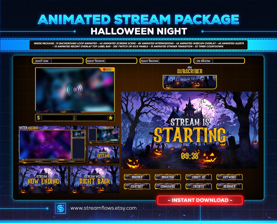 Animated Halloween Stream Overlay Package: Spooky Twitch/obs Scenes ...