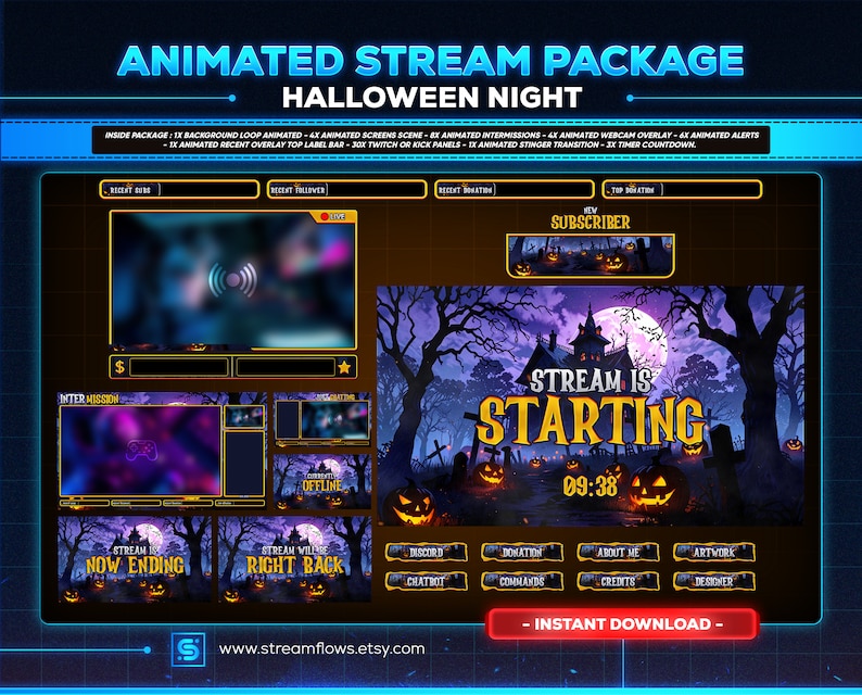 Animated Halloween Stream Overlay Package: Spooky Twitch/obs Scenes ...