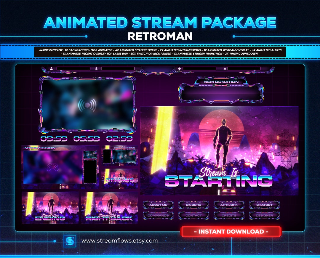 Retroman – Animated Retro Stream Overlay Pack | Twitch, OBS, Vtuber 80s ...