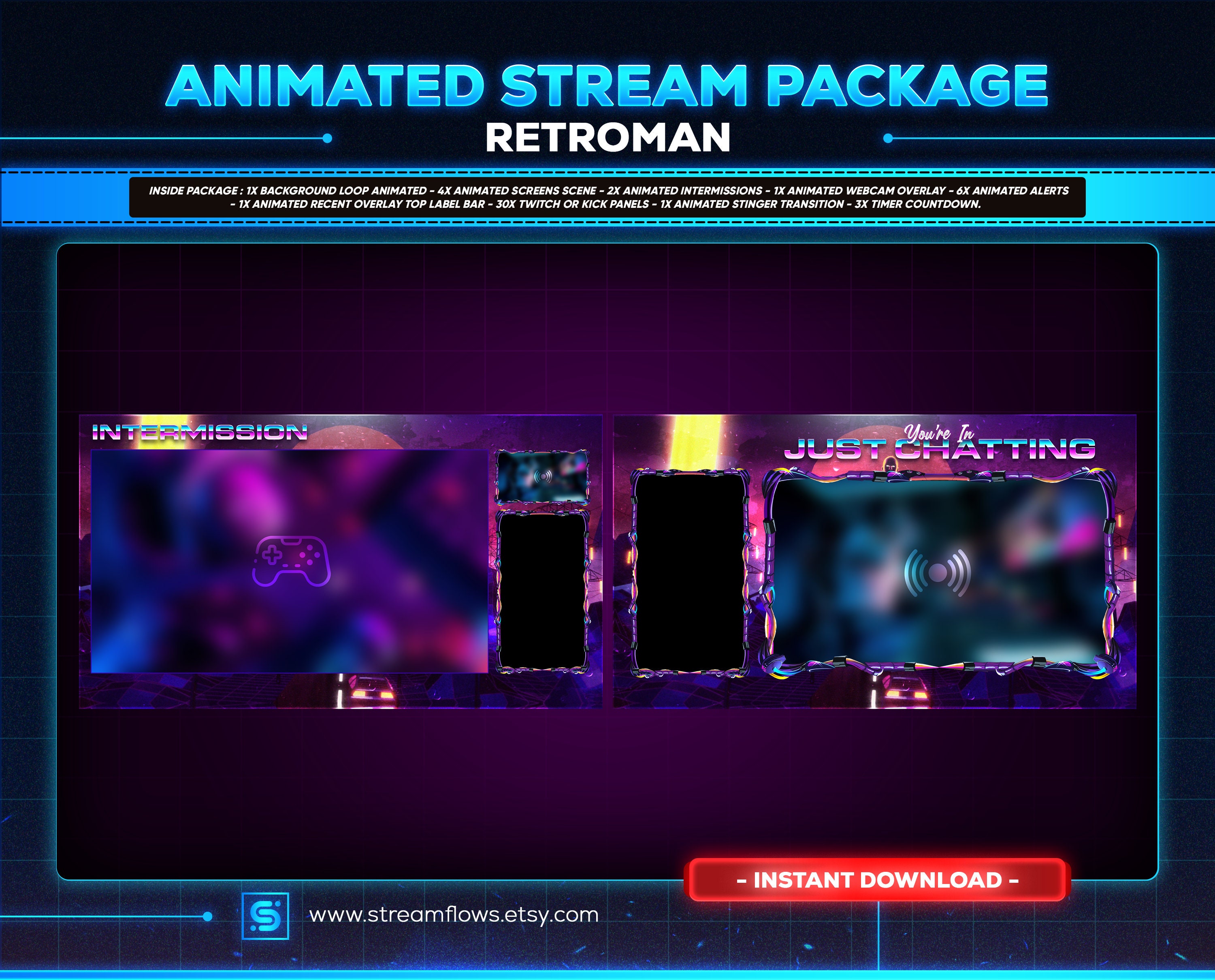 Retroman – Animated Retro Stream Overlay Pack | Twitch, OBS, Vtuber 80s ...