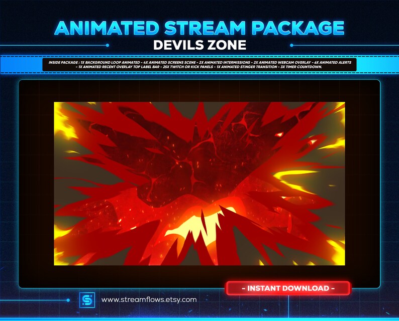 Demonic Fantasy Animated Stream Overlay Package, Devils Zone (digital ...