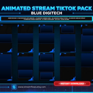 Blue Digitech Animated Stream Overlay Package | Cyberpunk Tiktok ...