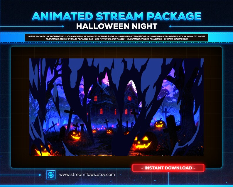 Animated Halloween Stream Overlay Package: Spooky Twitch/obs Scenes ...
