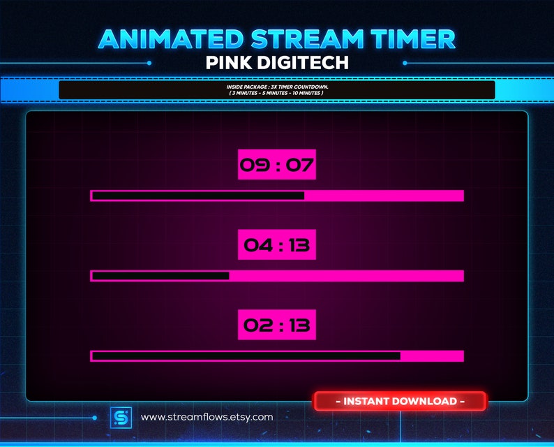 3x Pink Digitech Animated Stream Timer Countdown for Twitch,kick ...