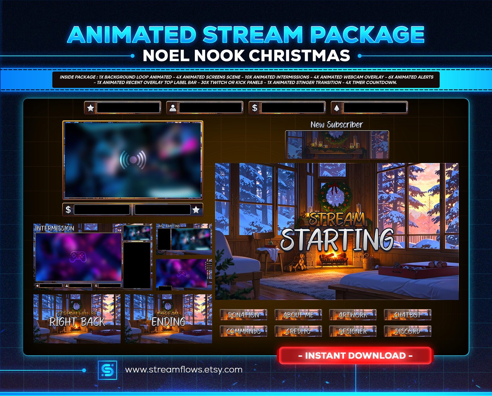 CHRISTMAS Stream Overlays for Twitch, OBS, Streamlabs & Youtube | Noel ...